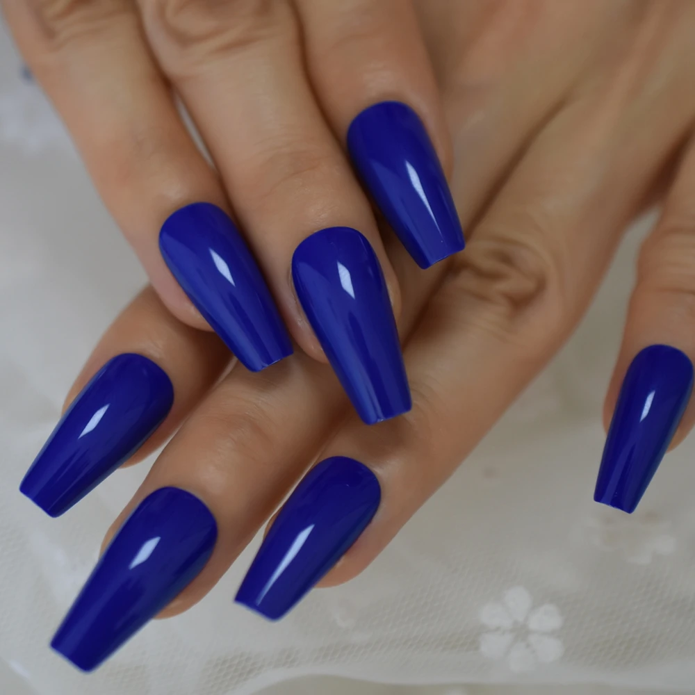 Gorgeous-Diamond-Blue-Fake-Nails-Long-Ballerina-Shape-Gelnails-Thick ...