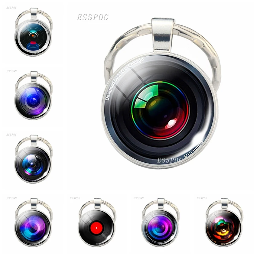 Shutter-Camera-Pattern-Keychain-Camera-Lens-Gramophone-Record-Glass ...
