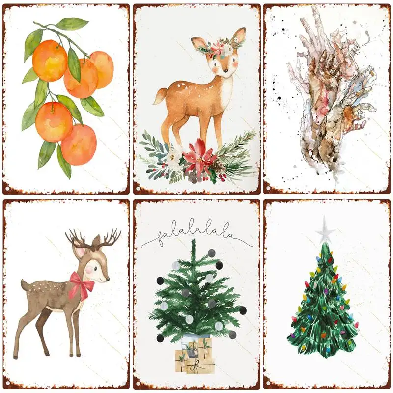 Tin Sign Pine Tree Wall Art Evergreen Conifer Tree Watercolor Painting ...