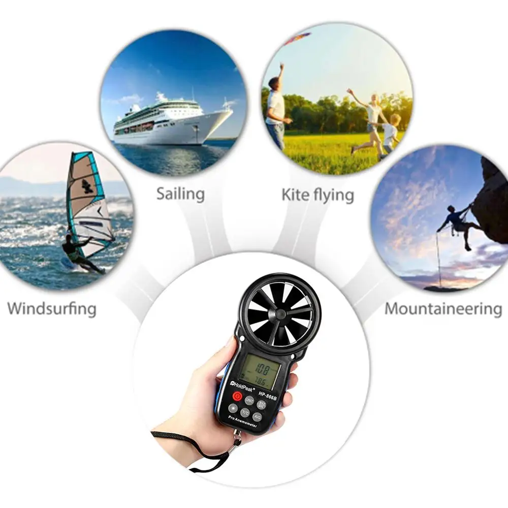 Digital Anemometer Handheld Wind Speed Meter BT-100 for Measuring Wind ...