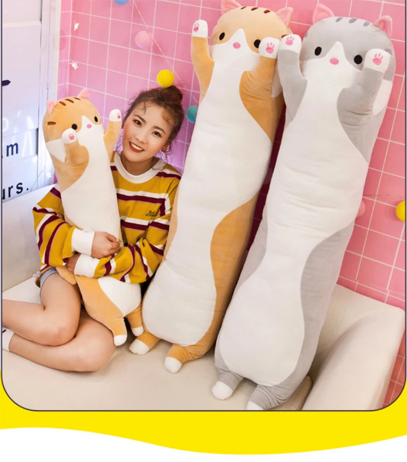 Oreiller,long en peluche en forme de chat, Oreiller,poupée, doux ...