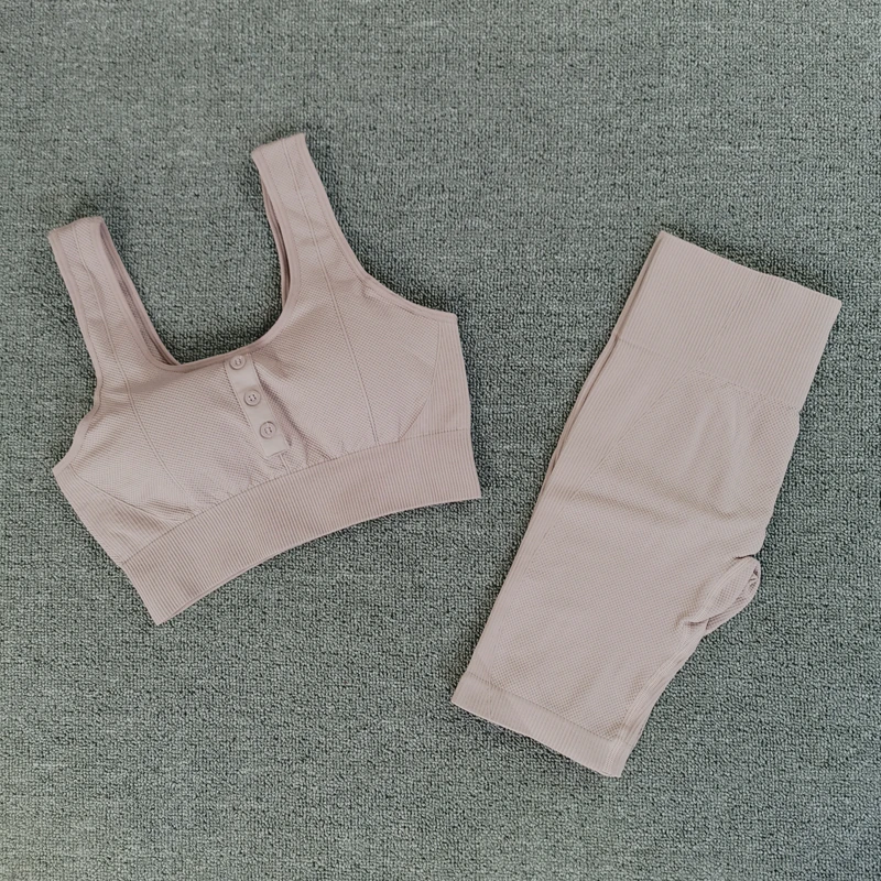 Seamless Sport Set Women Summer Pink Two 2 Piece Crop Top Bra Shorts ...