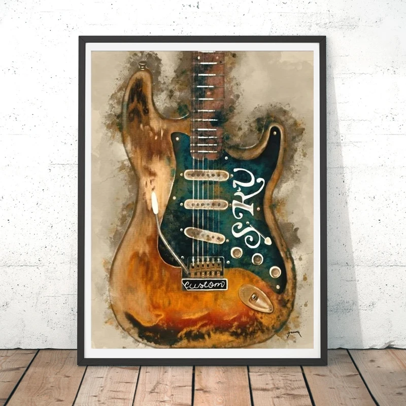Graffiti Rock Guitar Painting Printed on Canvas • CanvasPaintArt