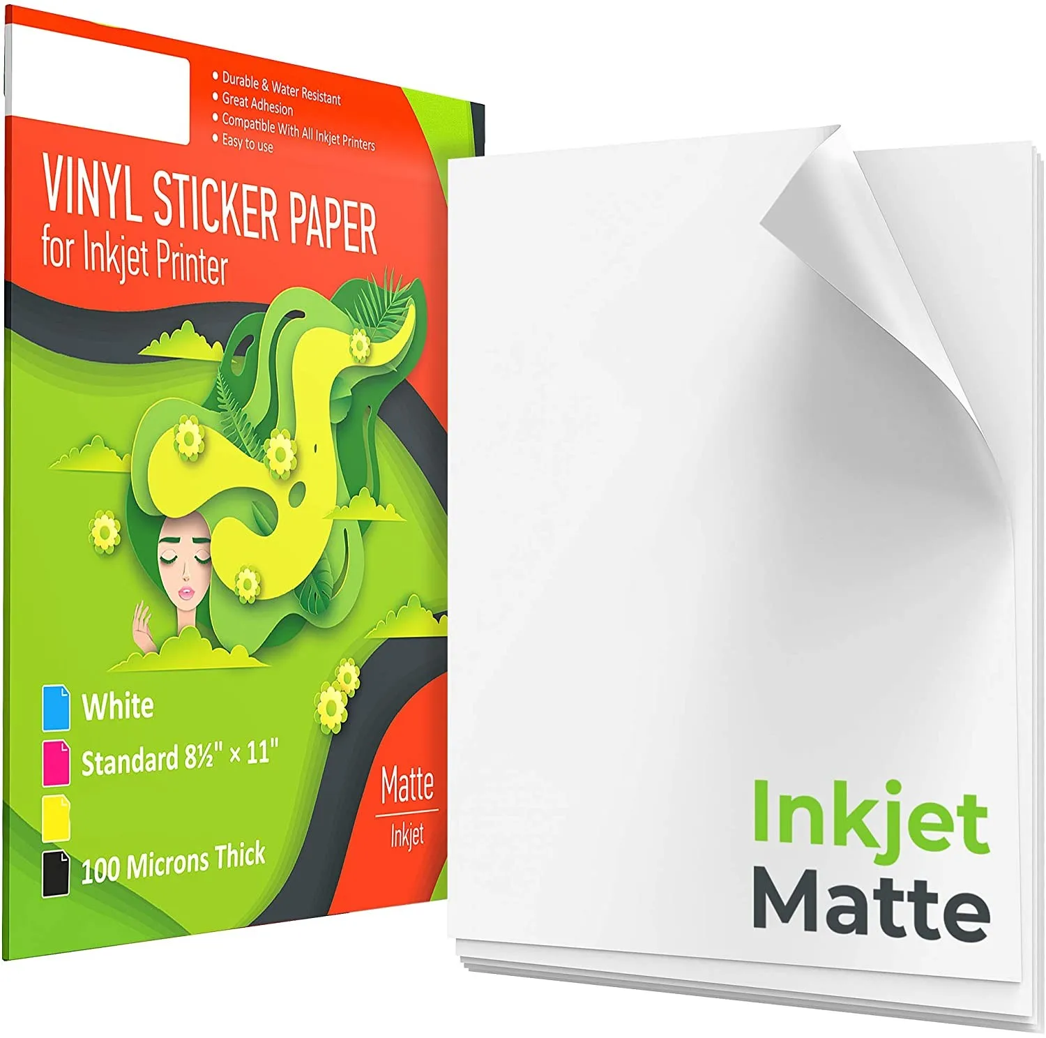 Papier autocollant en vinyle pour imprimante à jet d'encre, autocollant blanc, étiquette ...