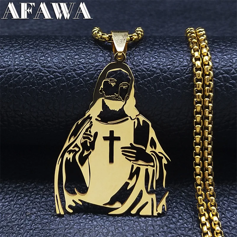 Stainless Steel Catholic Jesus Cross Necklaces Women/Men Gold Color ...