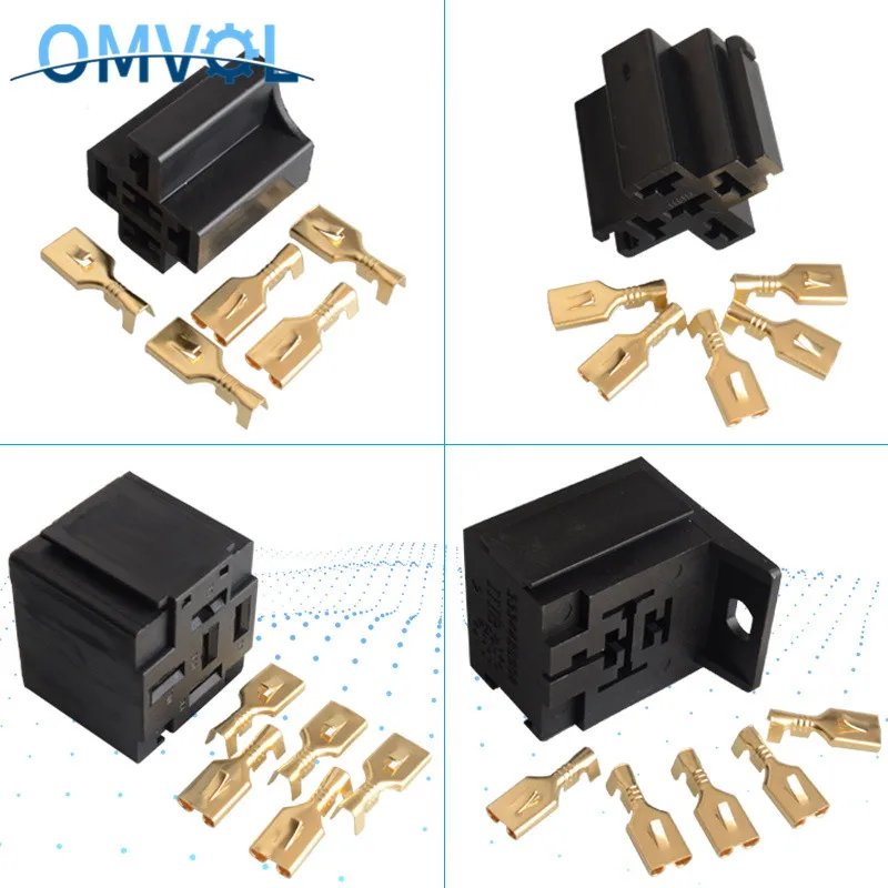 2pcs Car Auto Vehicle 5 Pin Relay Socket Holder with 5Pcs 6.3mm Copper ...