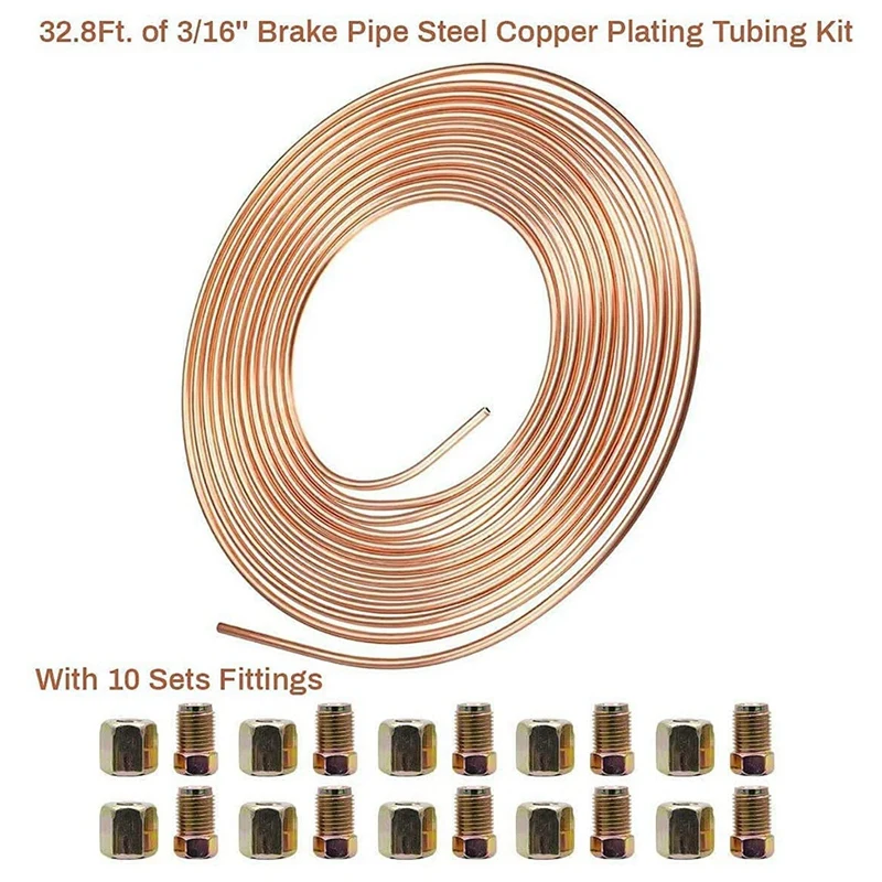 32.8 Ft Brake Pipe Copper Plated Steel Pipe 3/16 inch Car Replacement ...