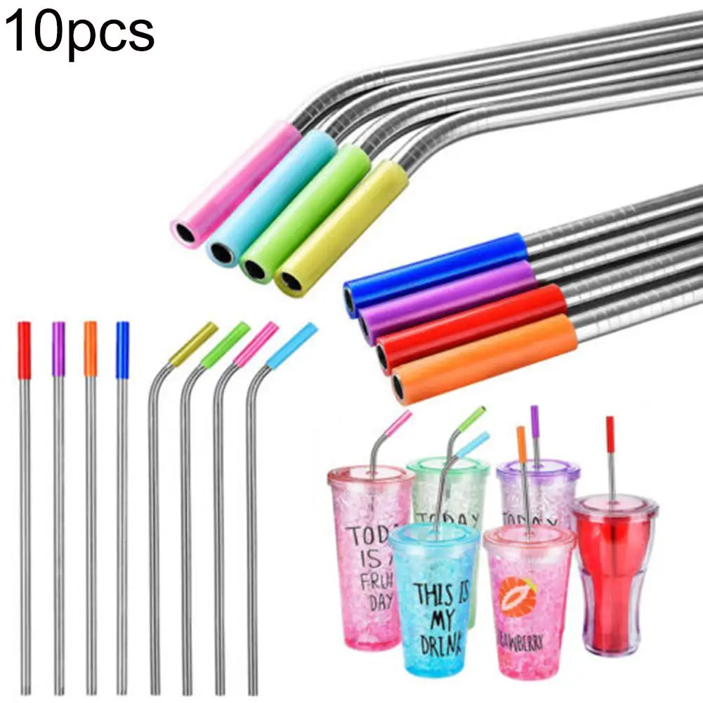10Pcs Reutilizável Silicone Bebida Palha Companheiro Dentes À Prova de ...