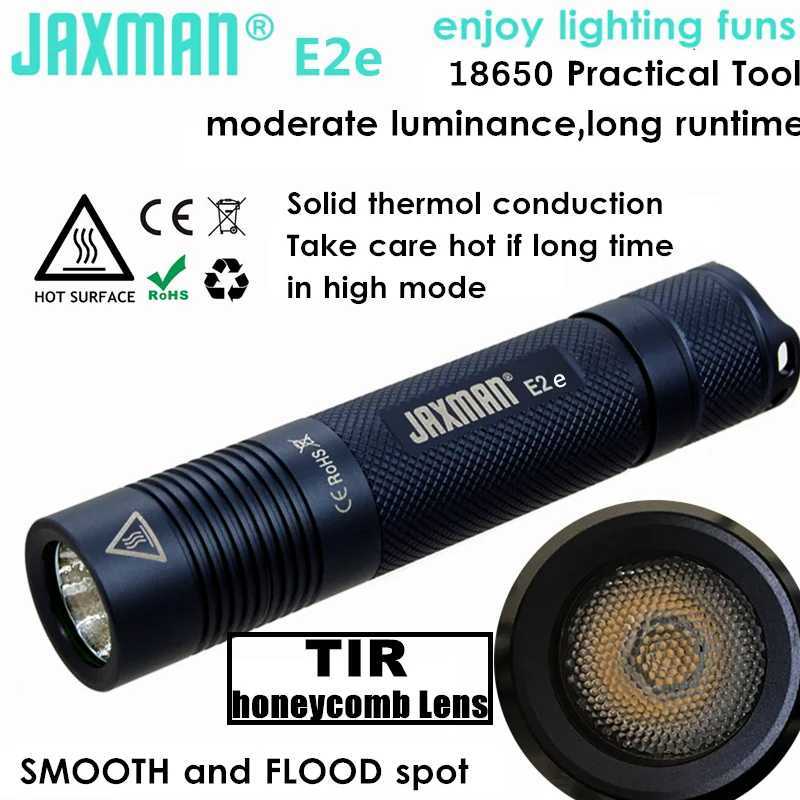 JAXMAN-E2e-Flashlight-with-TIR-Lens-Smooth-Spot-18650-Li-Ion-Battery ...