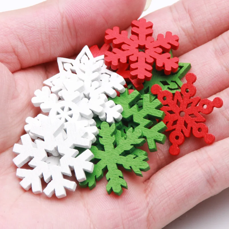 50pcs Mixed Wooden Christmas Snowflake Scrapbooking For Christmas ...