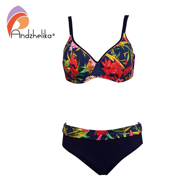 Andzhelika Floral Print Plus Size Bikini Sets Sexy Push Up Swimsuit Two