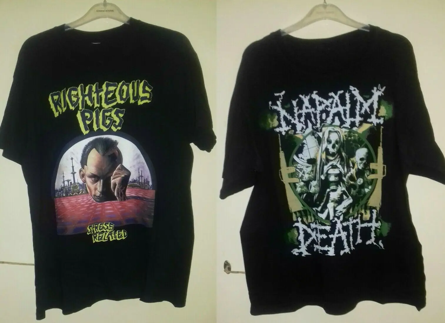 2 Shirts NAPALM DEATH+RIGHTEOUS PIGS defecation terrorizer carcass ...