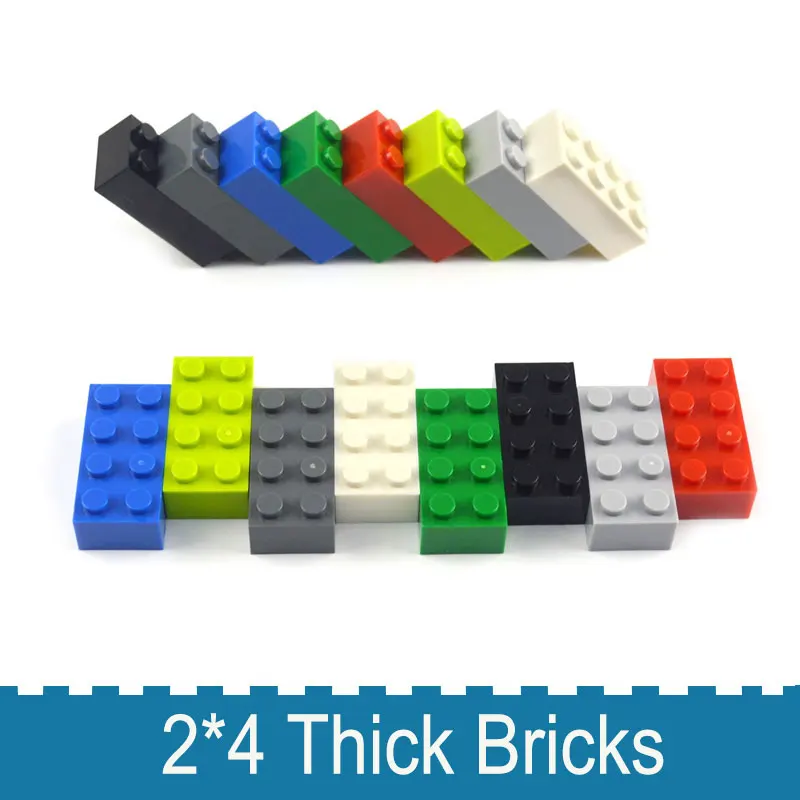 DIY Building Blocks 2X4 Dots Thick Bricks 50pcs 9 color Educational ...