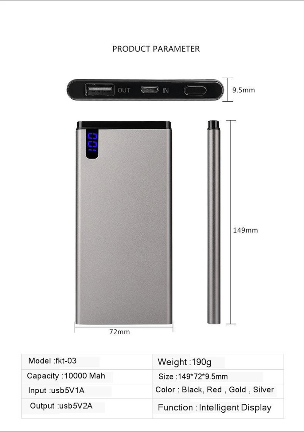 Vogek тонкий 10000 мА/ч, Мощность банк USB Портативный зарядки Мощность Дополнительный внешний ...