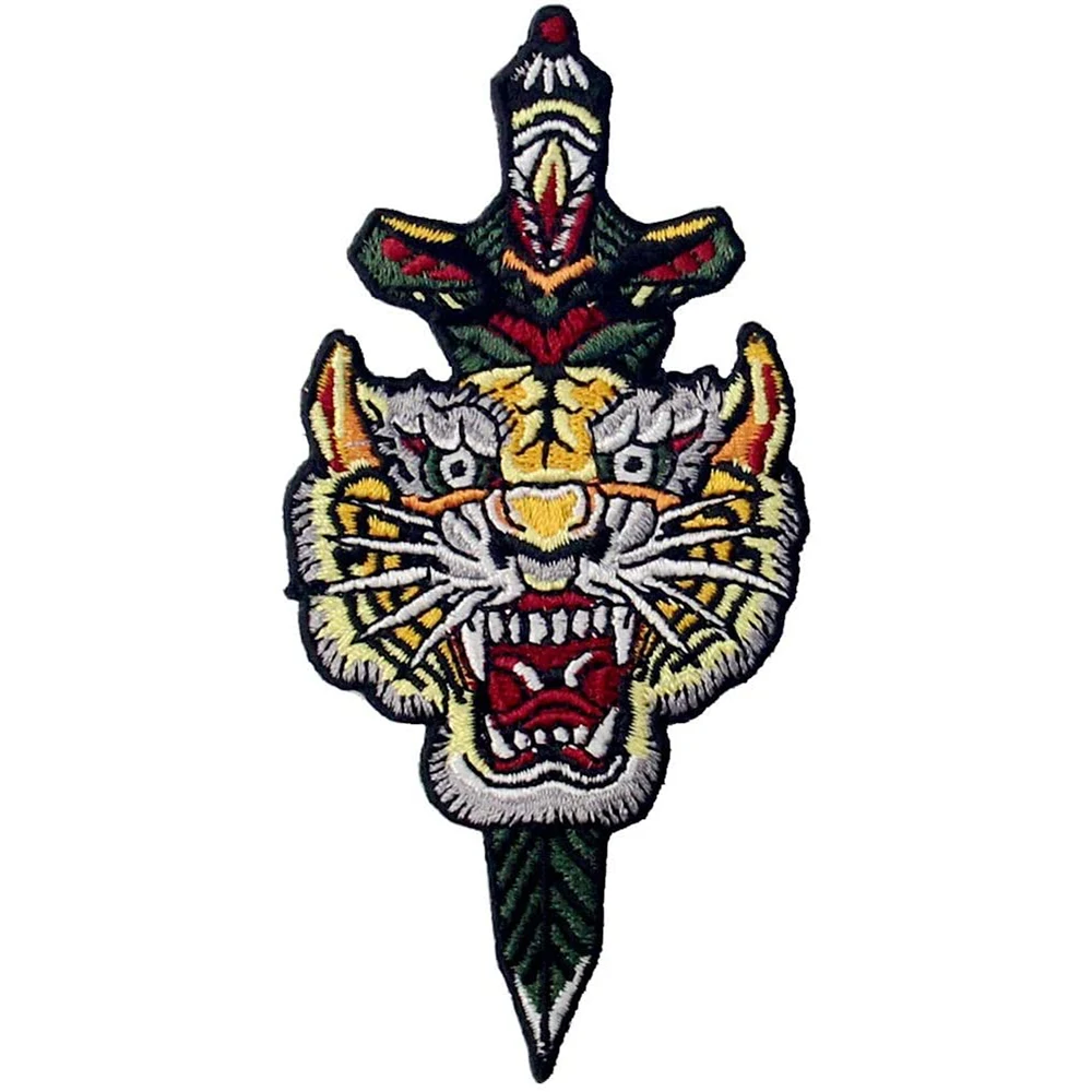 Tiger-and-Dagger-Sword-Embroidered-Patches-for-Clothing-Applique-Iron ...