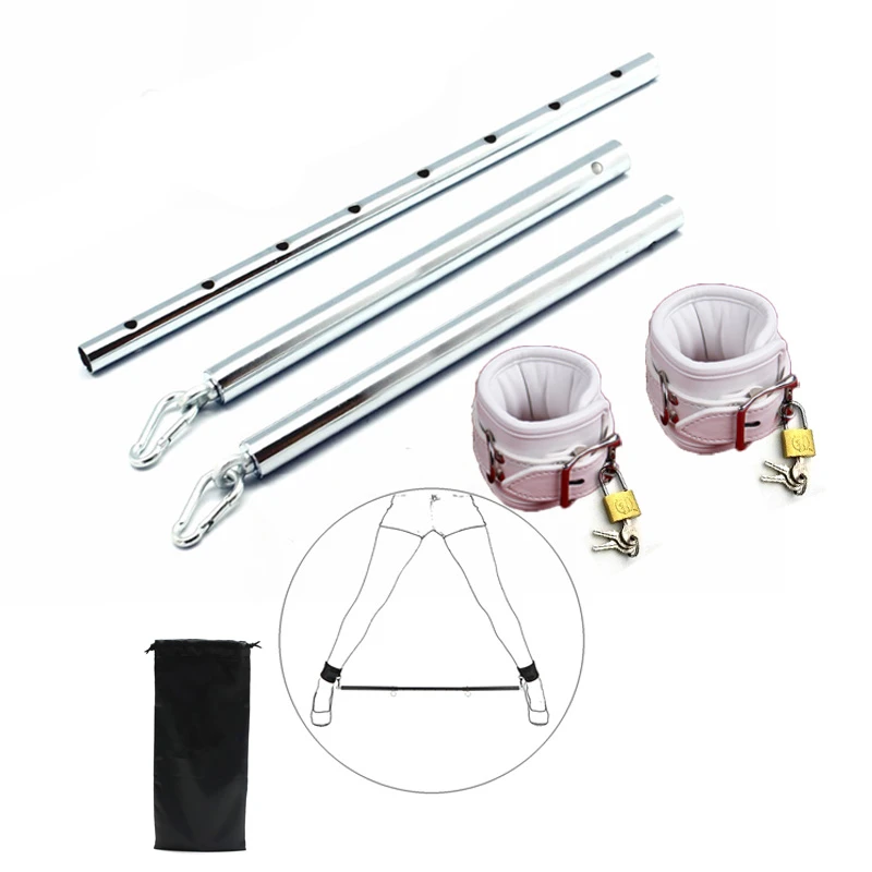 Expandable metal spreader bar with Lock catch Leather handcuffs Ankle ...