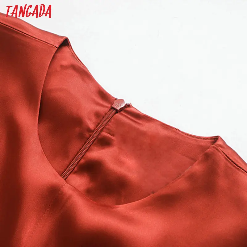 Tangada женское однотонное красное платье плиссированное с бантом с длинным рукавом