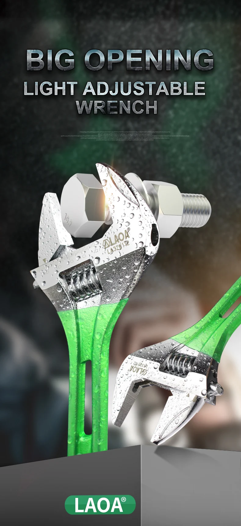 CLE A MOLETTE,12 inch--clé multifonction réglable à Long manche, légère ...