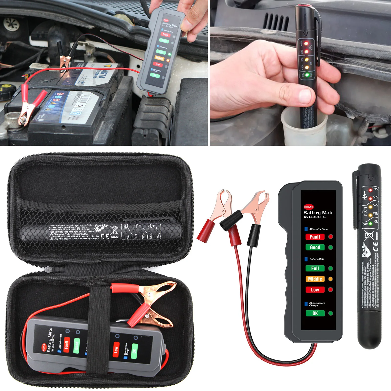 자동차 브레이크 오일 유체 테스터 6 Led 조명 디스플레이 디지털 배터리 발전기 6v 12v 24v 회로 램프 전압 테스트 펜