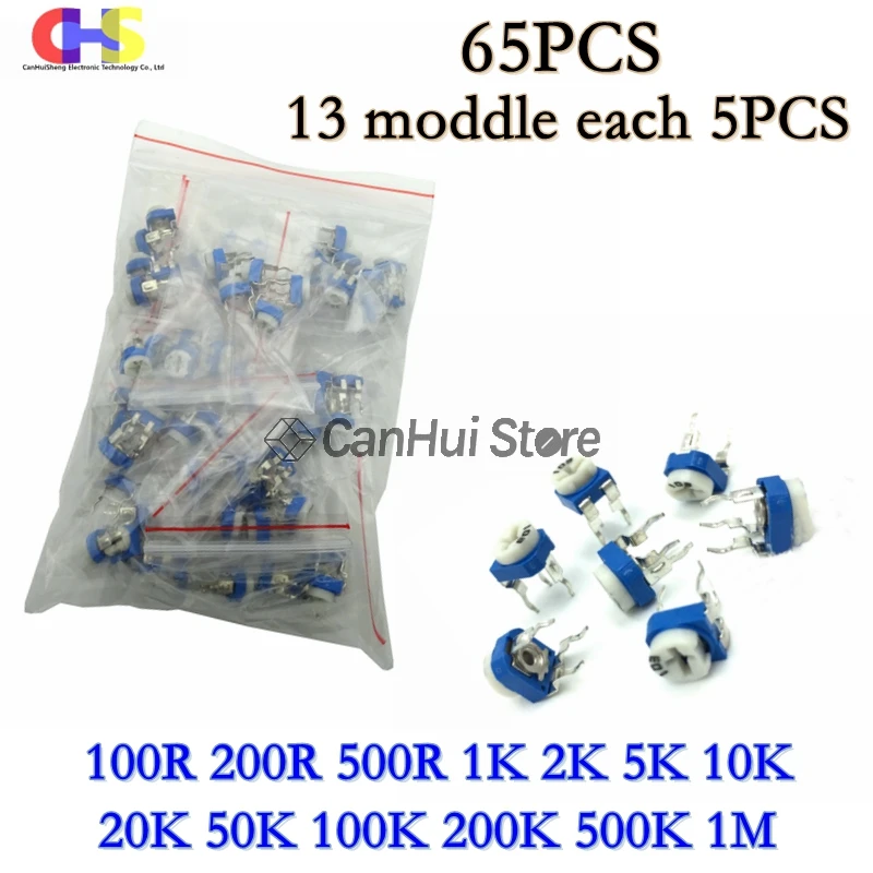 13values*5pcs=65pcs Trimming Potentiometer RM 065 top adjustment 100R ...