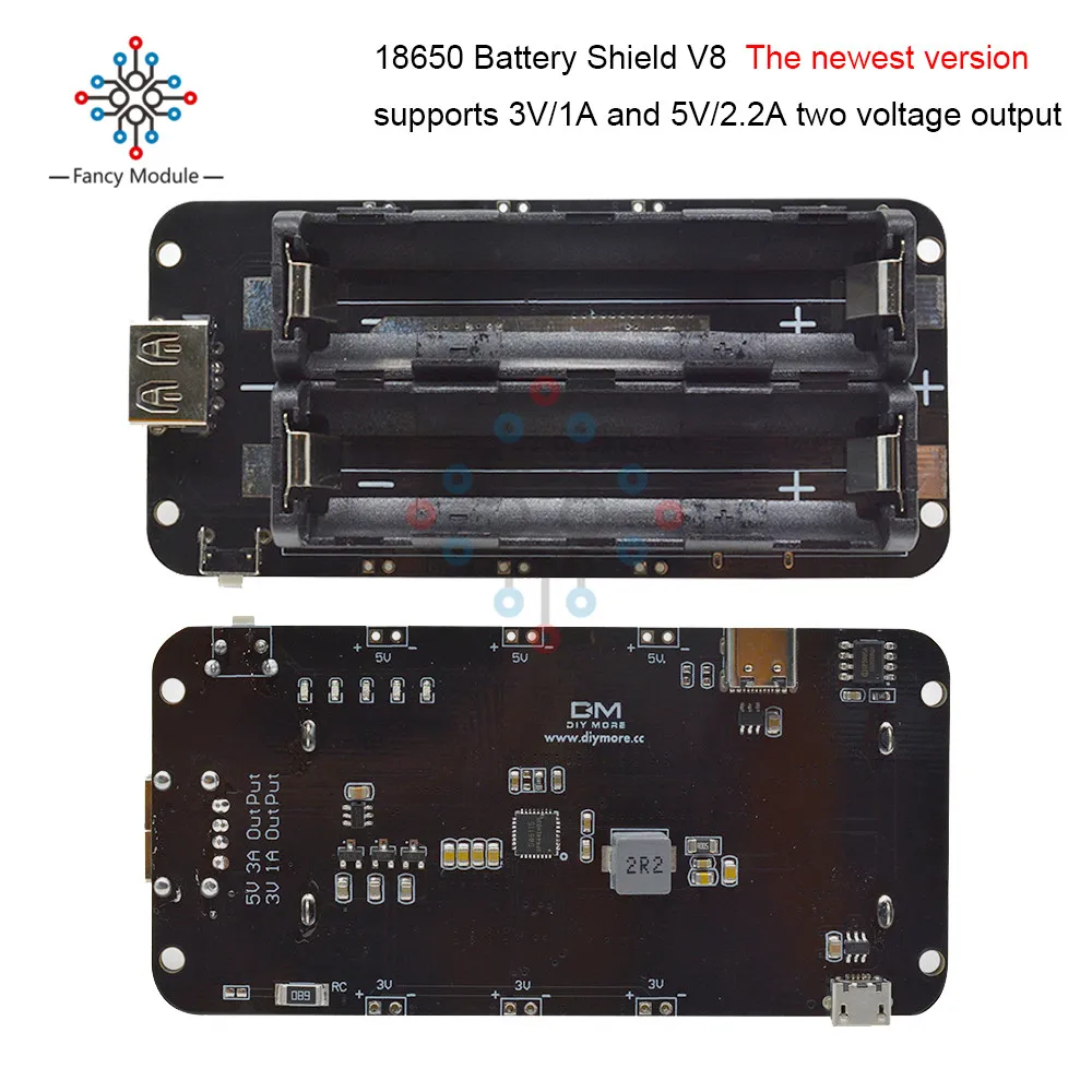 diymore-ESP8266-ESP32-2-x18650-Lithium-Battery-Shield-V8-5V-2-2A-Mobile ...