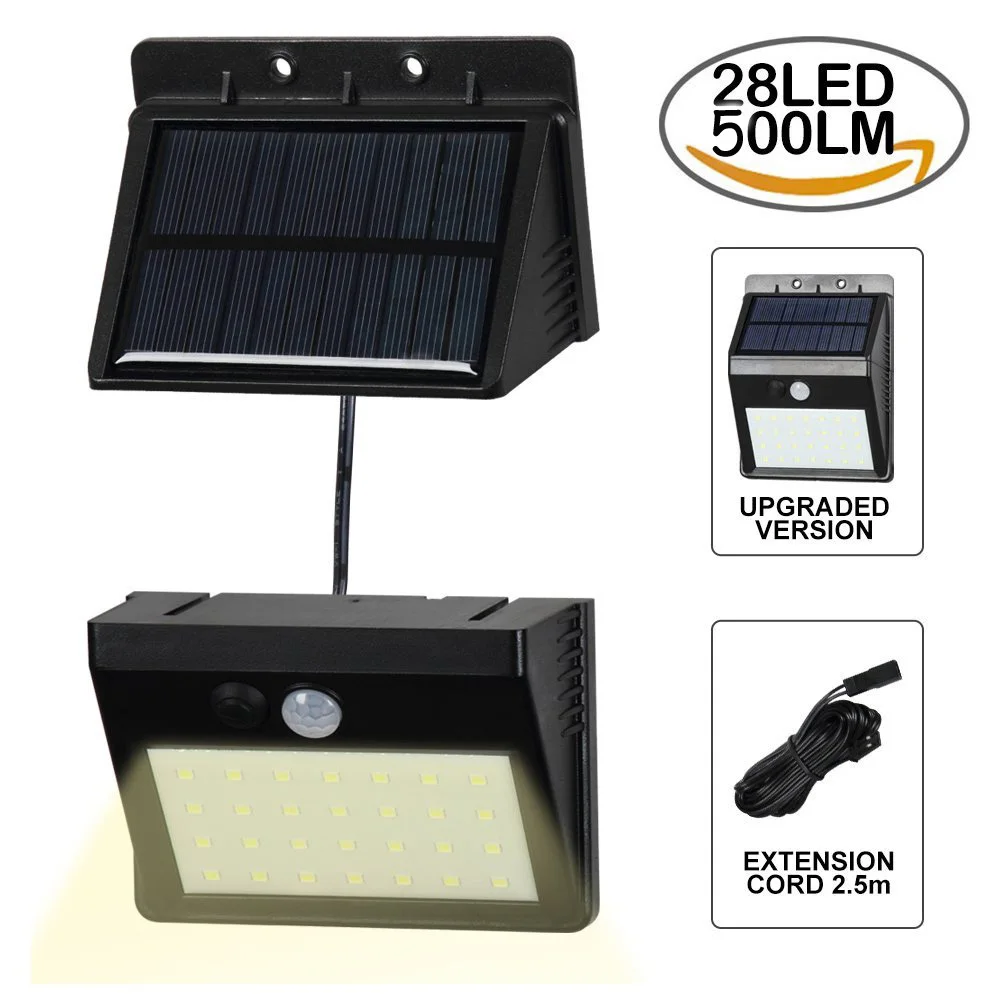 T SUNRISE 28 LEDs Solar Light Detachable PIR Motion Sensor Wall Lamp ...
