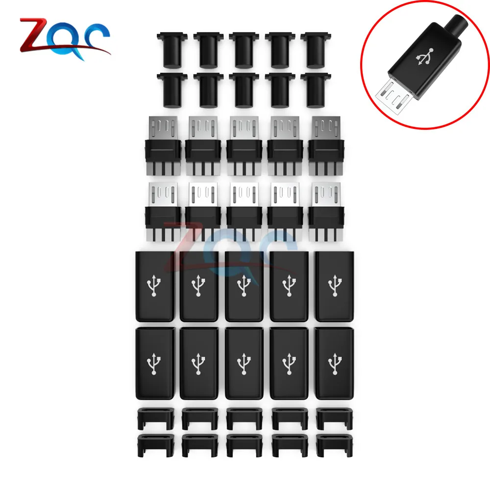 Micro-USB-macho-Plug-Connectors-Kit-DIY-conector-com-capas-preto-10 ...