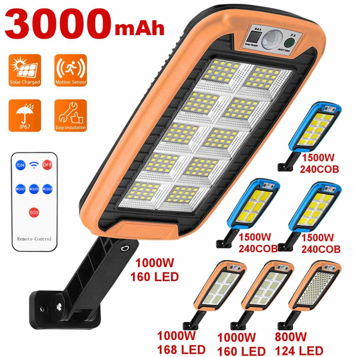 1500w 168led 240cob Solar Street Lights Outdoor Security Light Wall ...