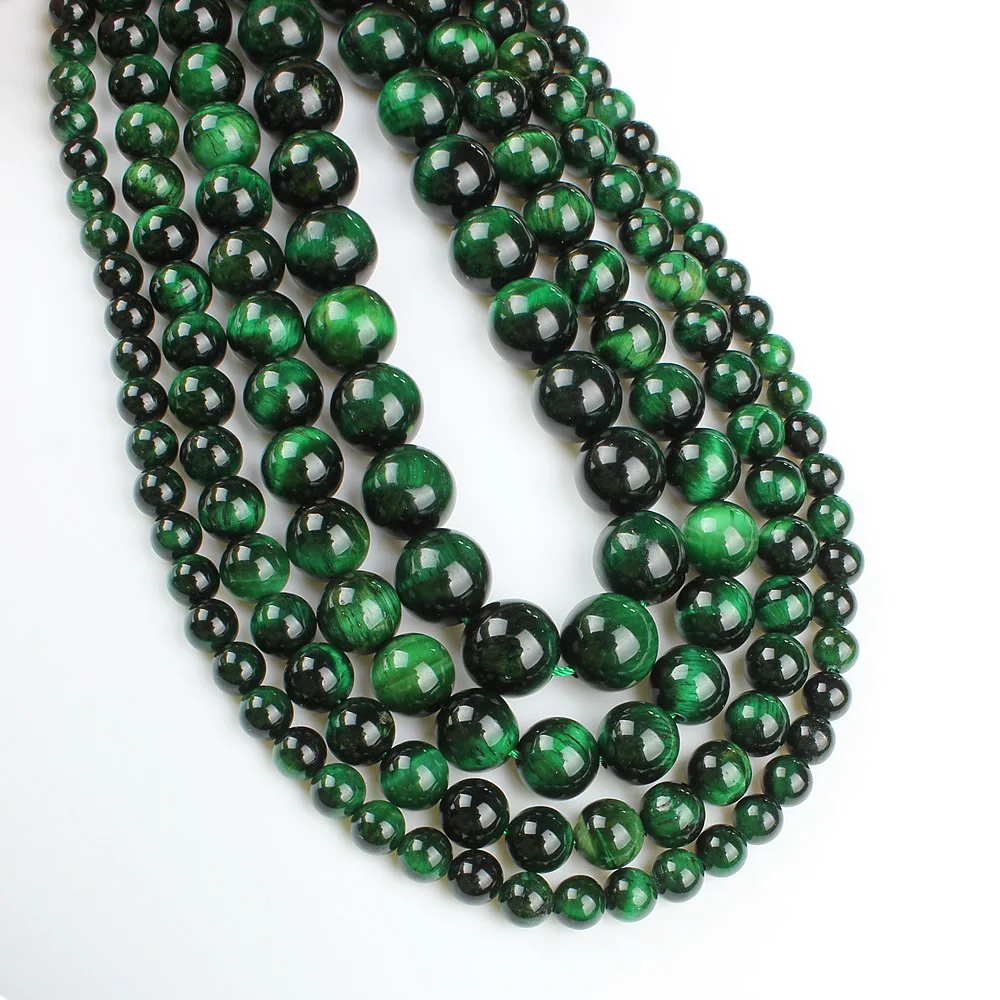 4-10mm Natural Semi-precious Green Tiger Eye Stone Loose Beads Beadwork ...