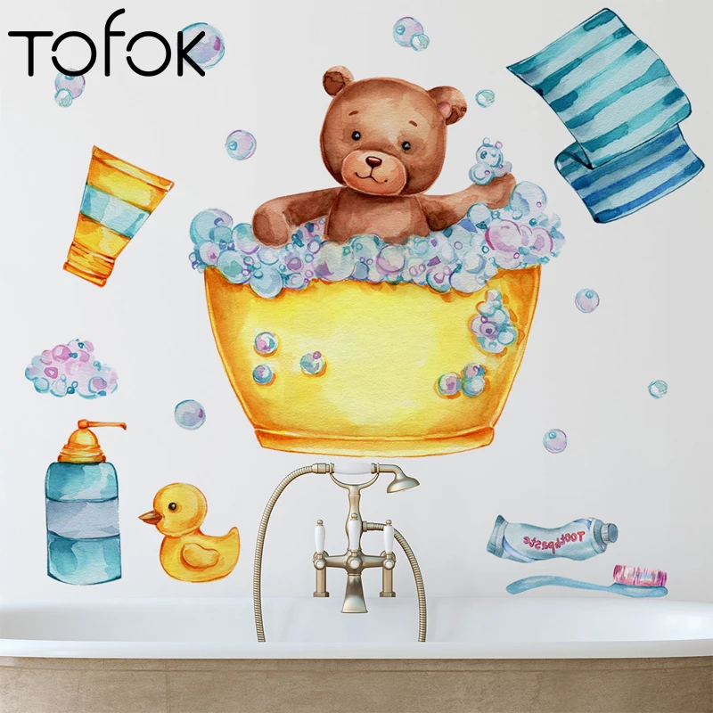 Tofok Bath Bear Bubble Decoration Wall Stickers Background Wall Living ...