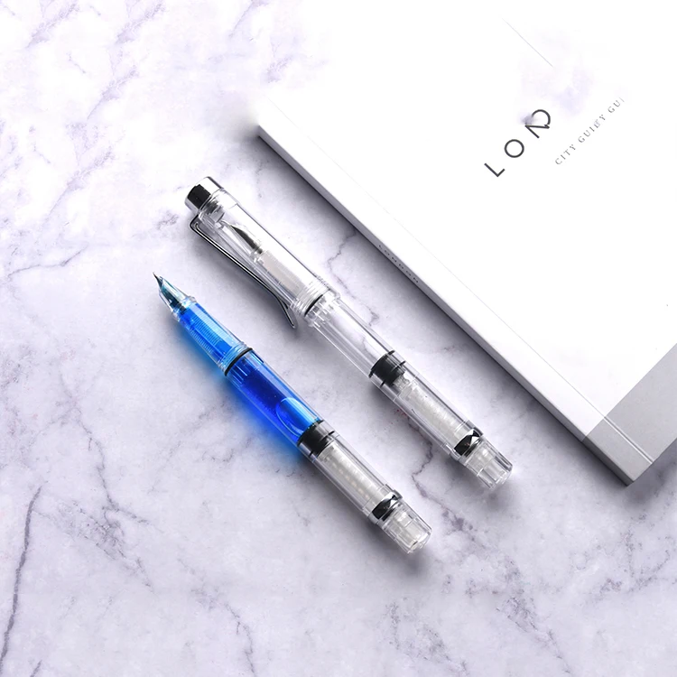 Piston Filler Transparent Fountain Pen Bent Nib 0.7mm Calligraphy Pen ...