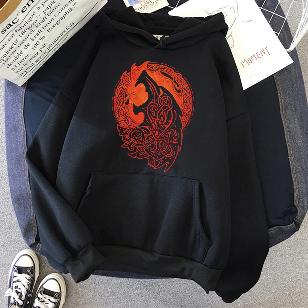 Vikings Fenrir Wolf Hoodies Men Autumn Fleece Mens Hoodie Norse Mythology Sweatshirt Leisure ...