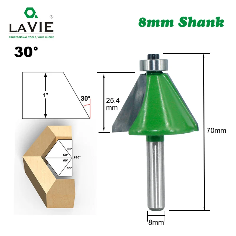 Lavie 1pc 8mm Shank Chamfer Router Bit 30 Degree Bevel Edging Milling ...