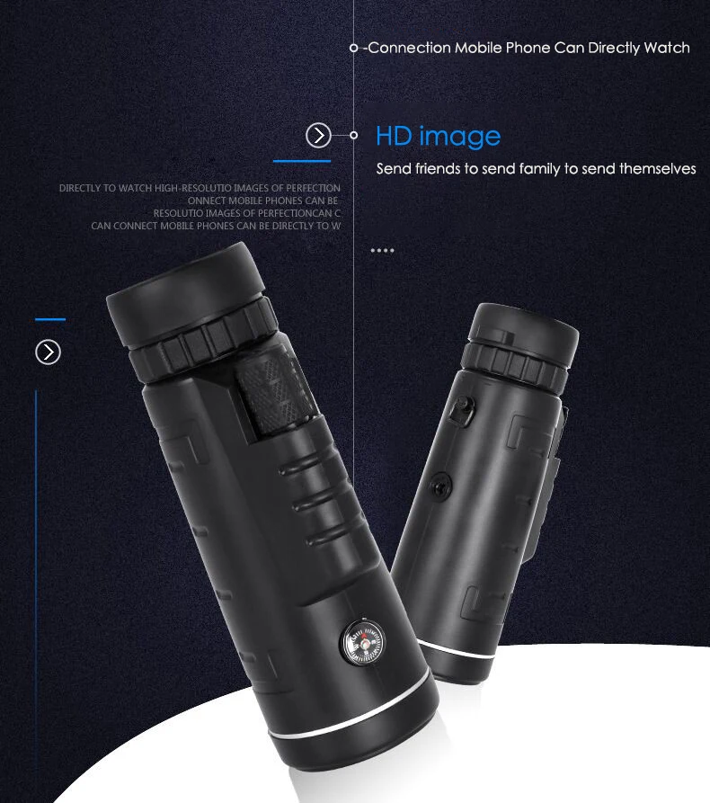 40X60 Professional Monocular Telescope Compass Full HD Lens Range ...