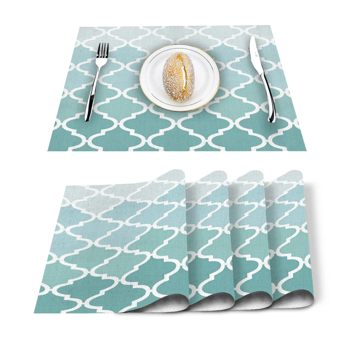 4-6pcs-Set-Table-Mats-Geometric-Blue-Green-Gradient-Turquoise-Table ...
