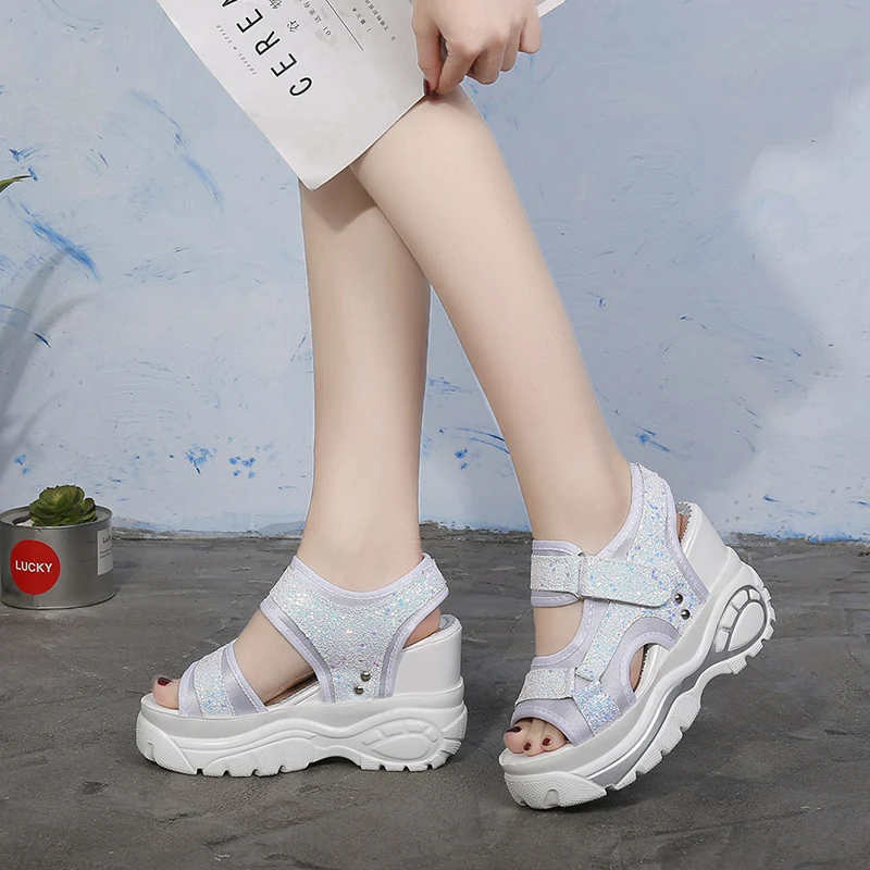 10CM High Heels Gladiator Sandals Woman Wedges High Platform Sandal ...