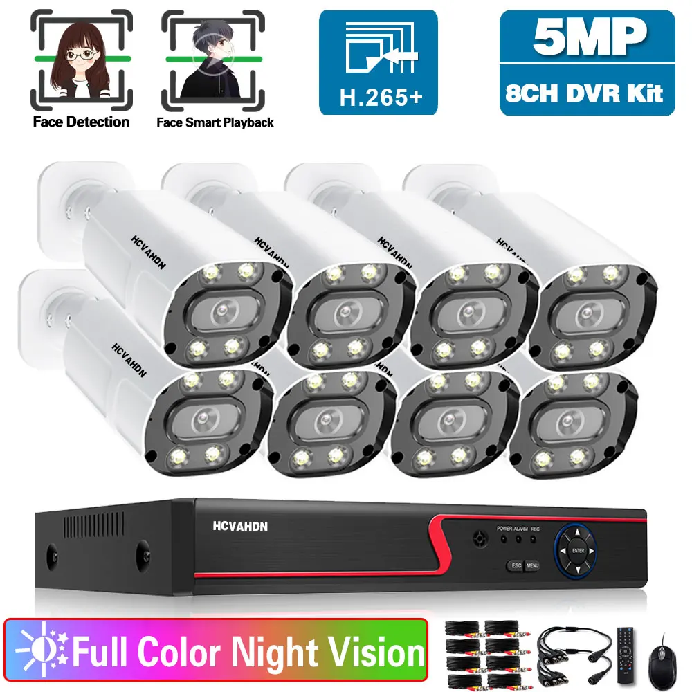 H.265 8ch Cctv Dvr Security Camera System Set 5mp Outdoor Full Color ...