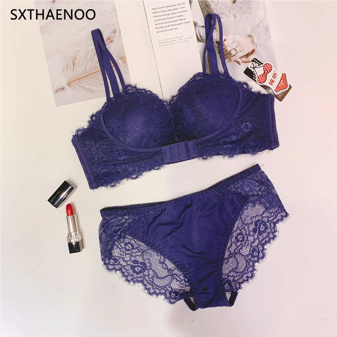 SXTHAENOO Conjunto de ropa interior de encaje para mujer, cofre pequeño ...