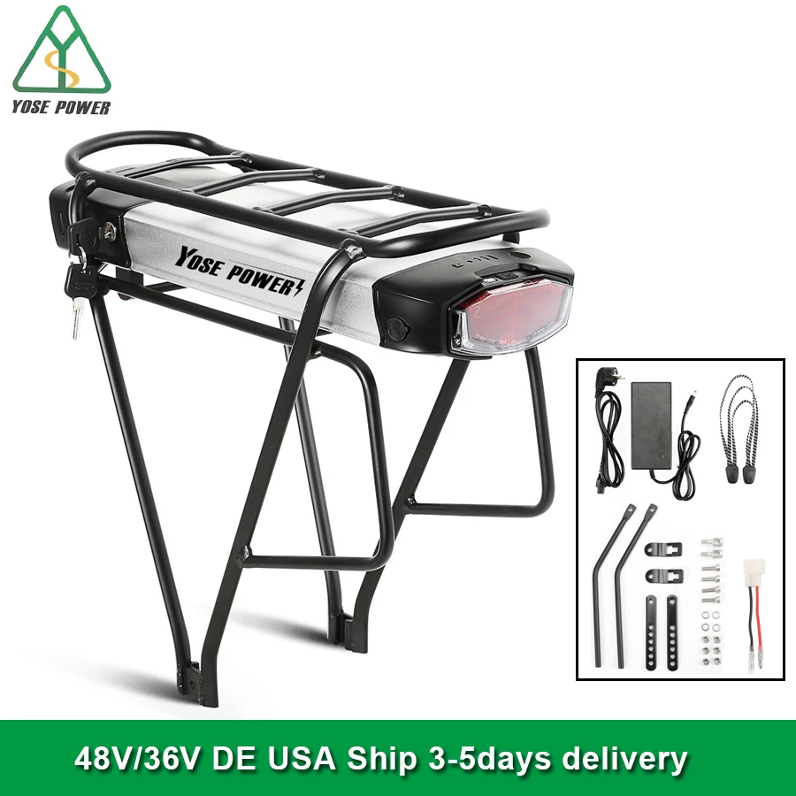 Electric Bike Rear Rack Ebike Battery 48v 36v 13ah With Black Carrier ...