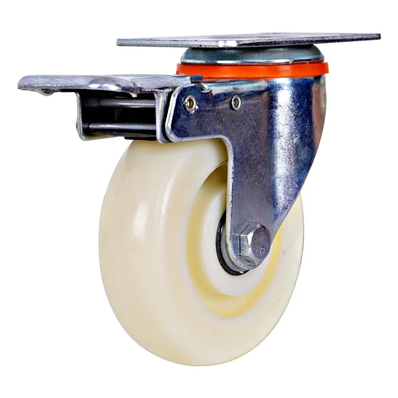 White-Nylon-Rail-Fixed-Casters-No-Noise-Universal-Wheel-with-Brake ...