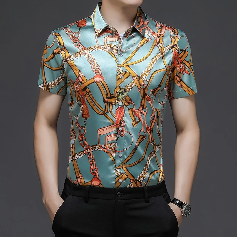 Summer Mens Fashion 2021 Chain Printed Short Sleeve Oversize Foral ...