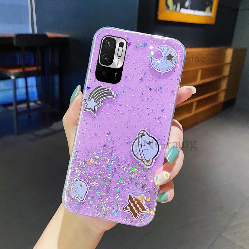 Phone-case-Redmi-Note-10-5G-Glitter-Star-Space-TPU-Transparent-Soft ...