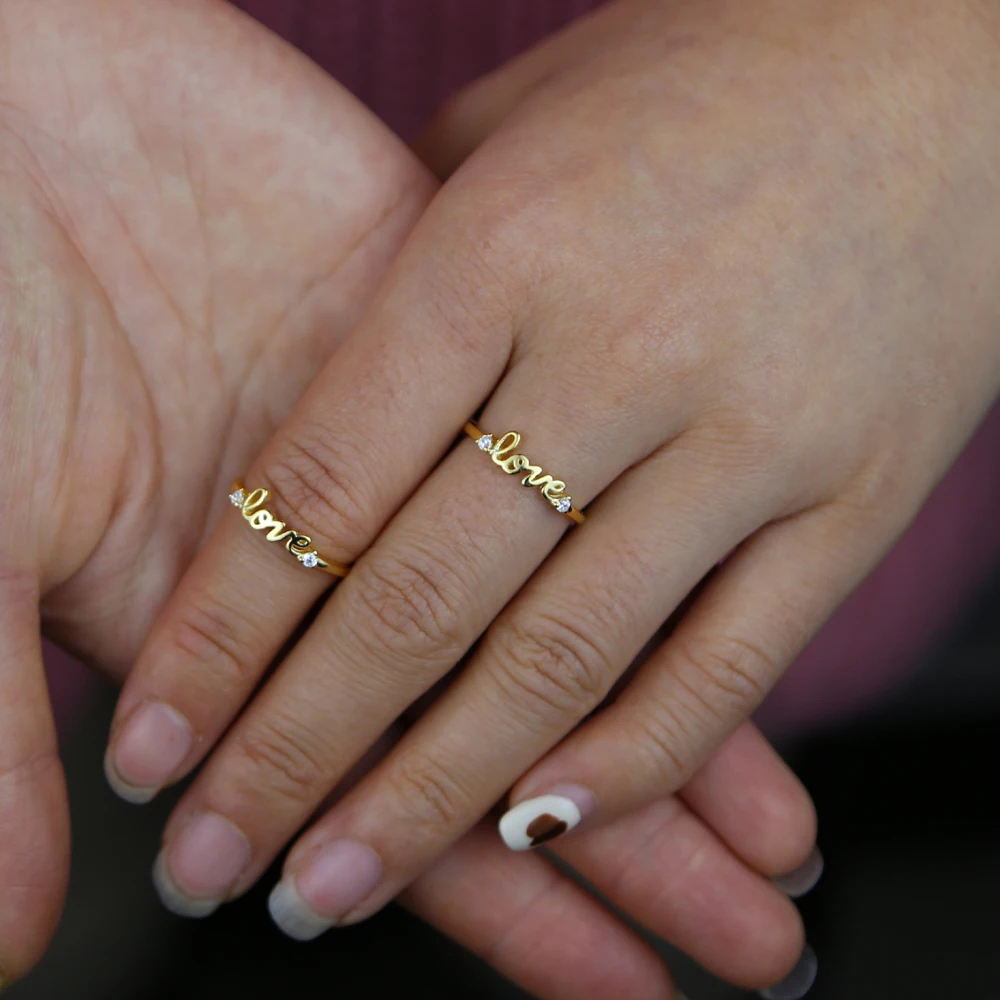 Gold-Plated-925-Sterling-Silver-Love-Letter-Ring-Minimal-Delicate-Small ...
