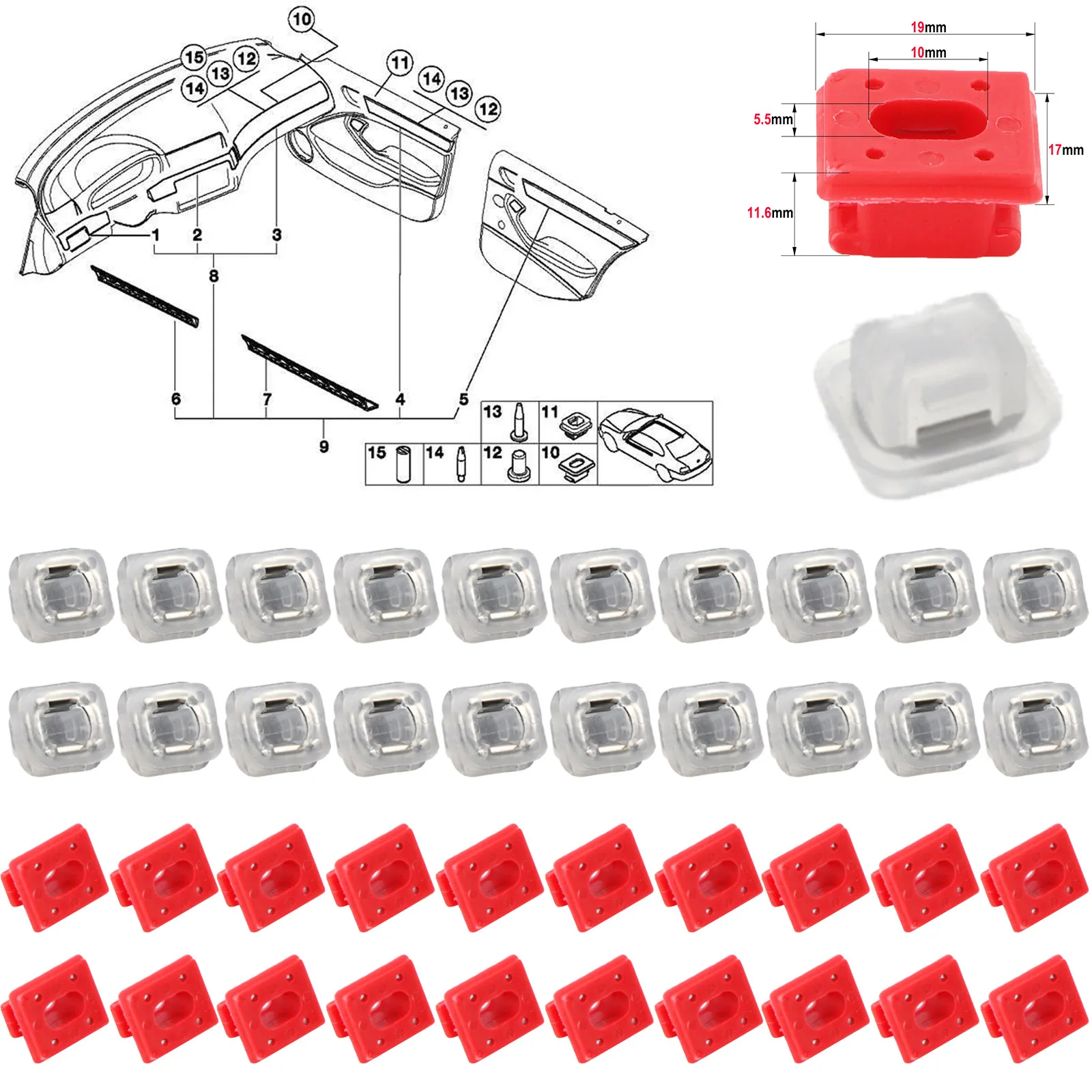 40Pcs-Car-Door-Interior-Dashboard-Dash-Trim-Moulding-Clips-For-BMW-3 ...