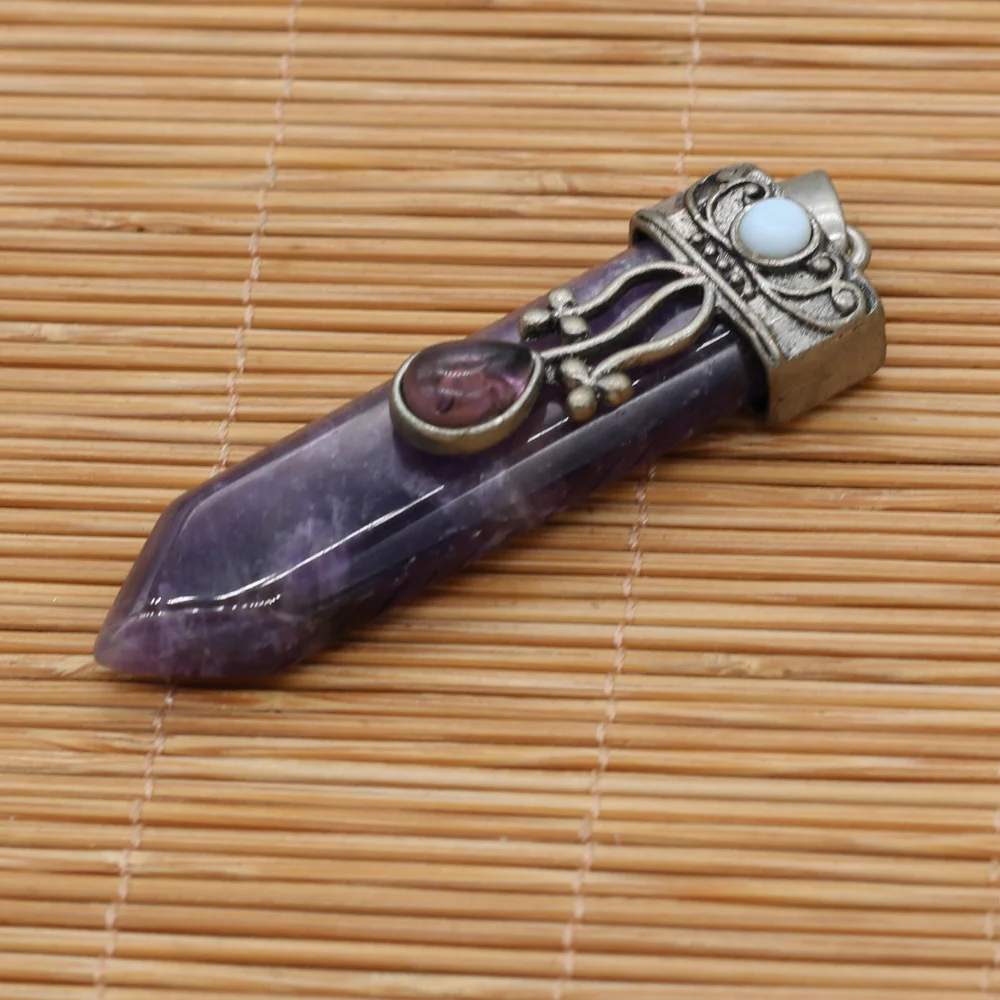 Rose Quartz Agate Malachite Crystal Pillar Sword Stone Pendant Reiki N ...