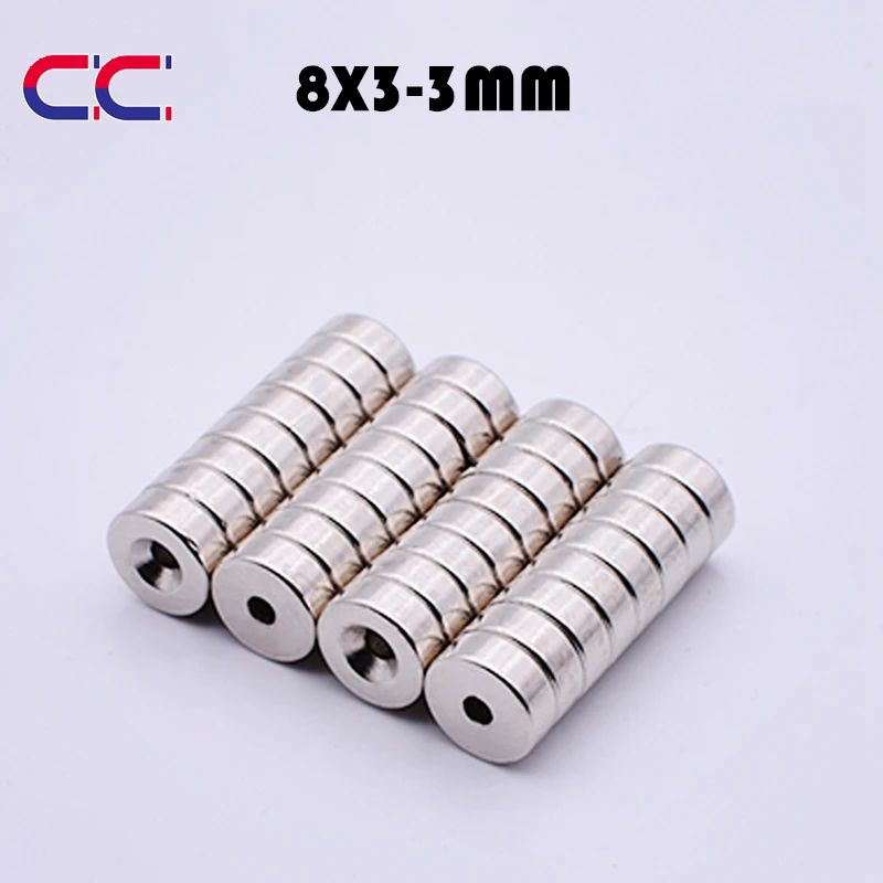 30/100 Pcs N35 Neodymium Magnet Ring 8x3mm With 3mm Hole Small Round ...