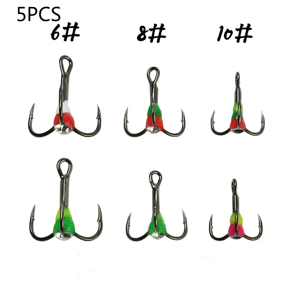 5PCS 6# 8# 10#Ice Hook Slots Hook Ice Fishing Three Basis Hook Colour ...
