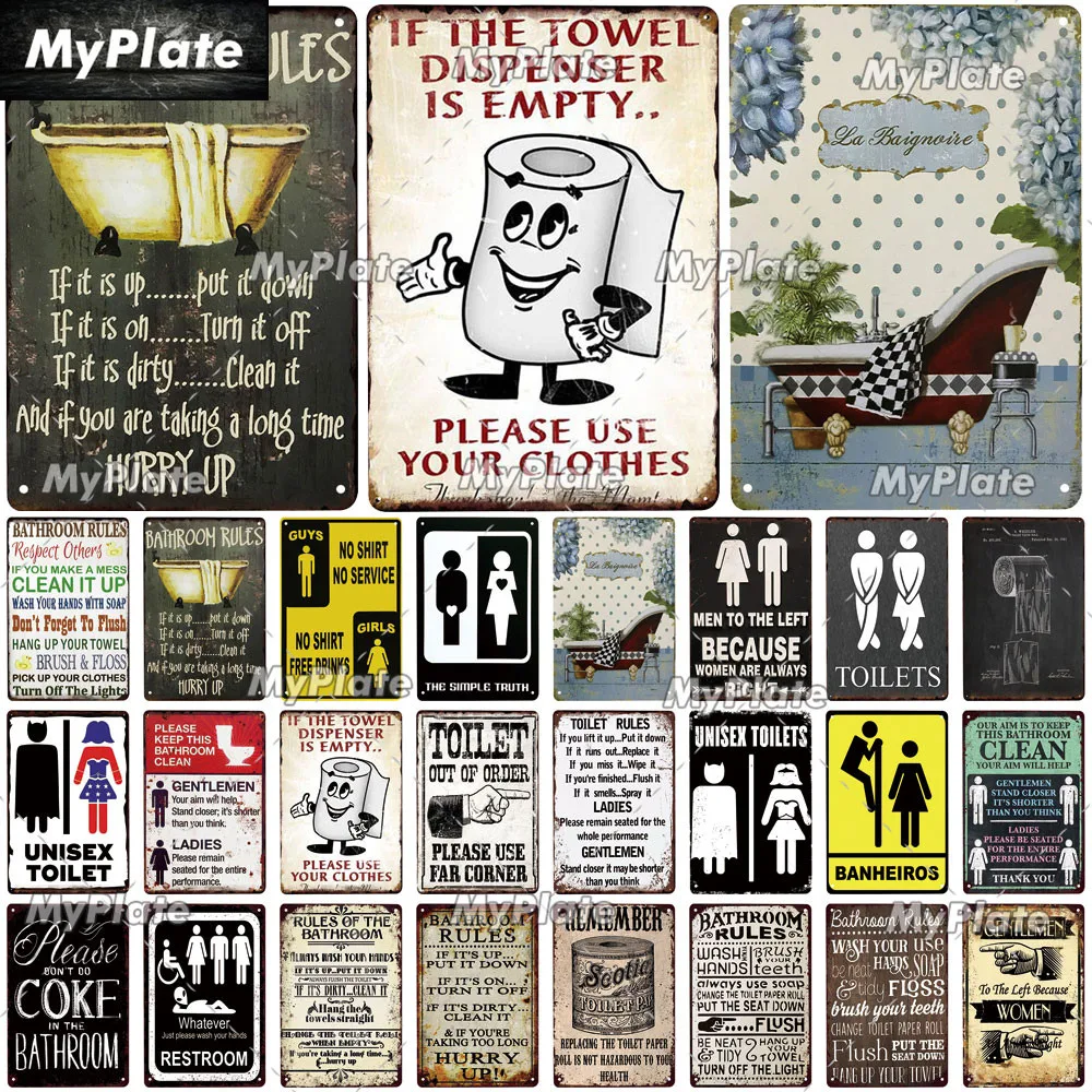 Bathroom Vintage Metal Sign Toilet Tin Sign Fun Decoration Plaque Home ...