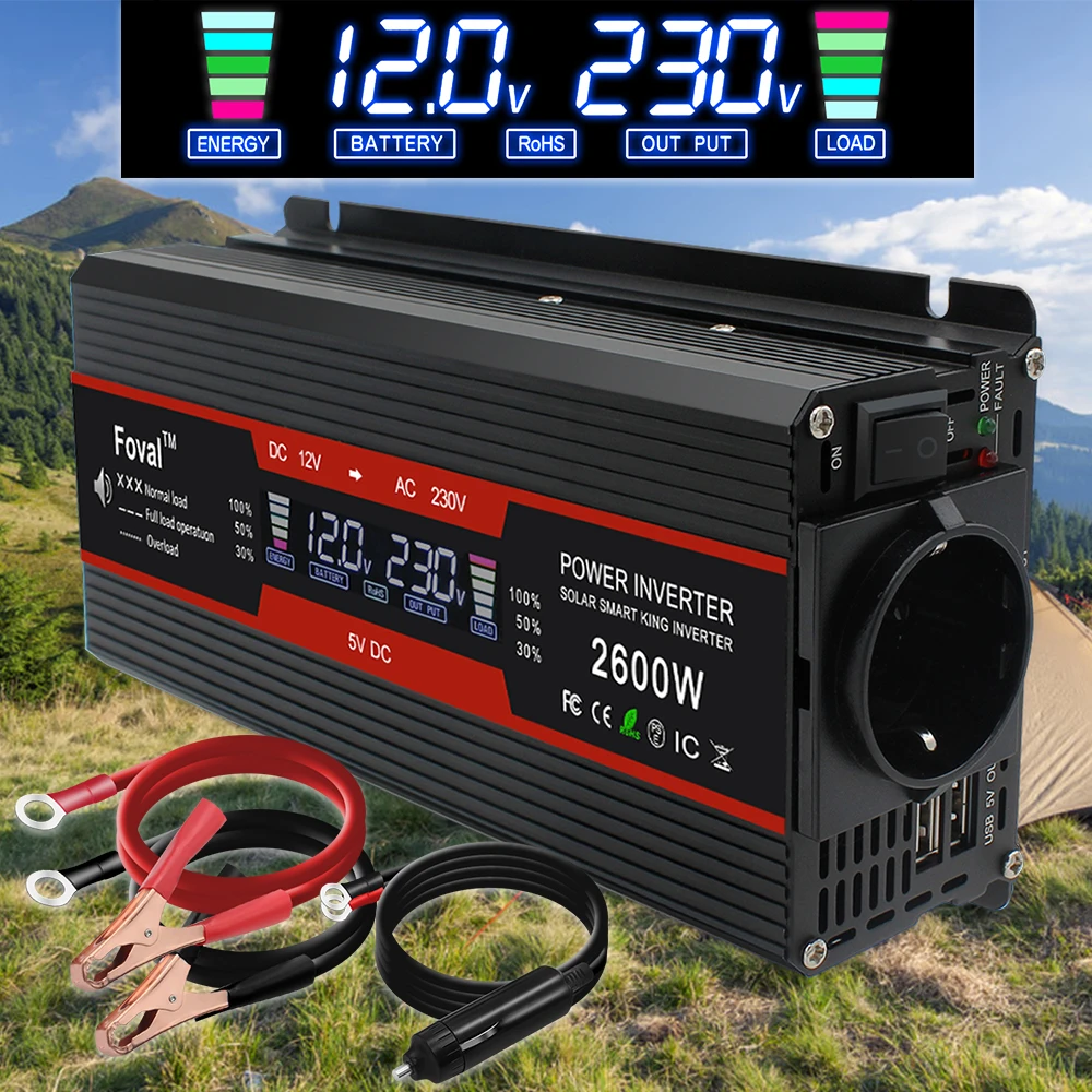 1500w/2000w/2600w Lcd Display Inverter Dc 12v To Ac 220v Solar Voltage ...
