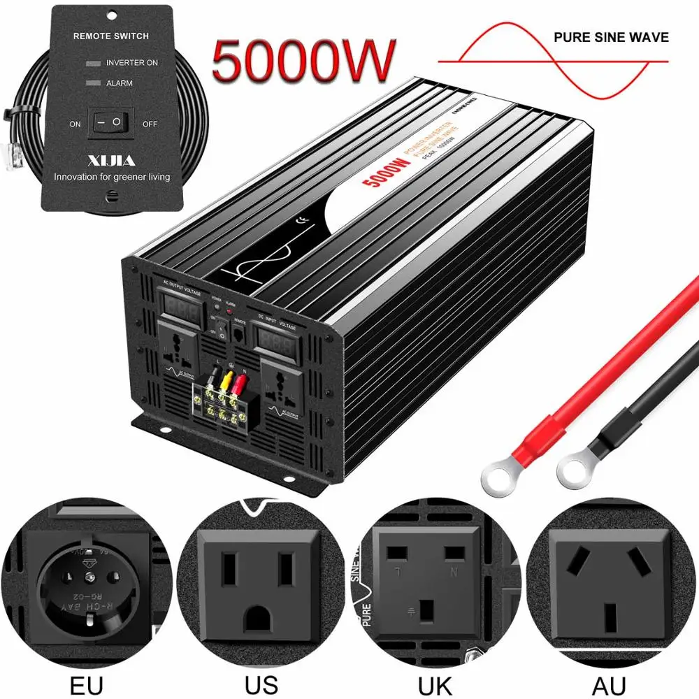 Inversor de energía solar de onda sinusoidal pura 5000W pantalla digital, CC 12V 24V 48V a CA ...